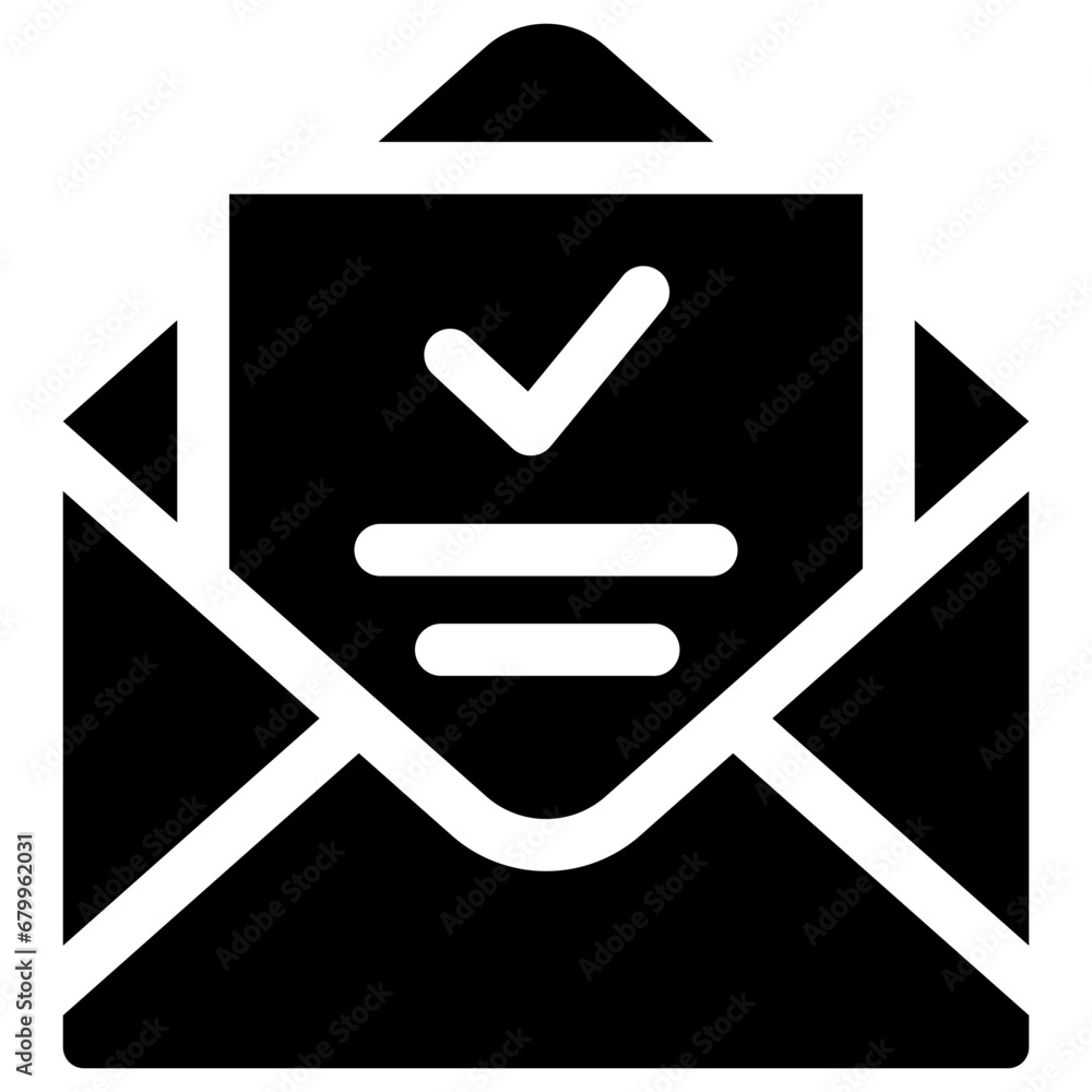 Black single mail checked icon, simple approval document mail flat ...