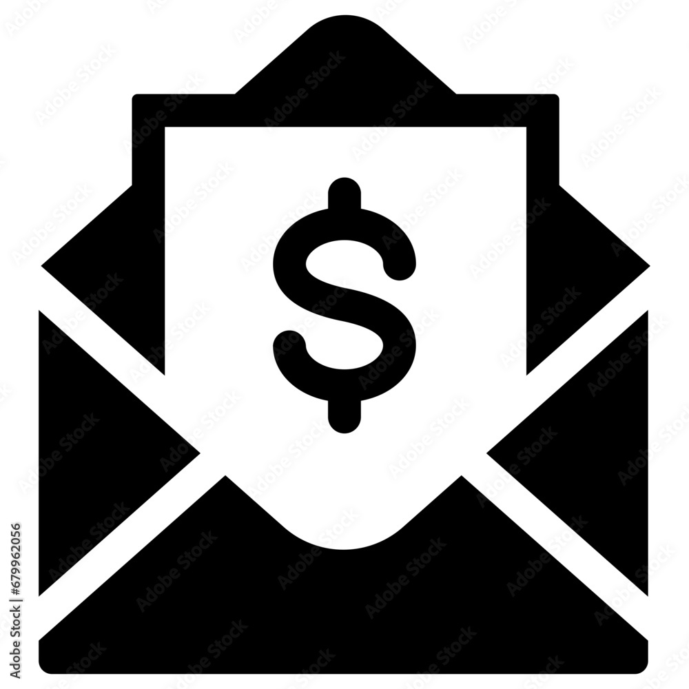 Black single bill invoice icon, simple mailing envelope flat design ...