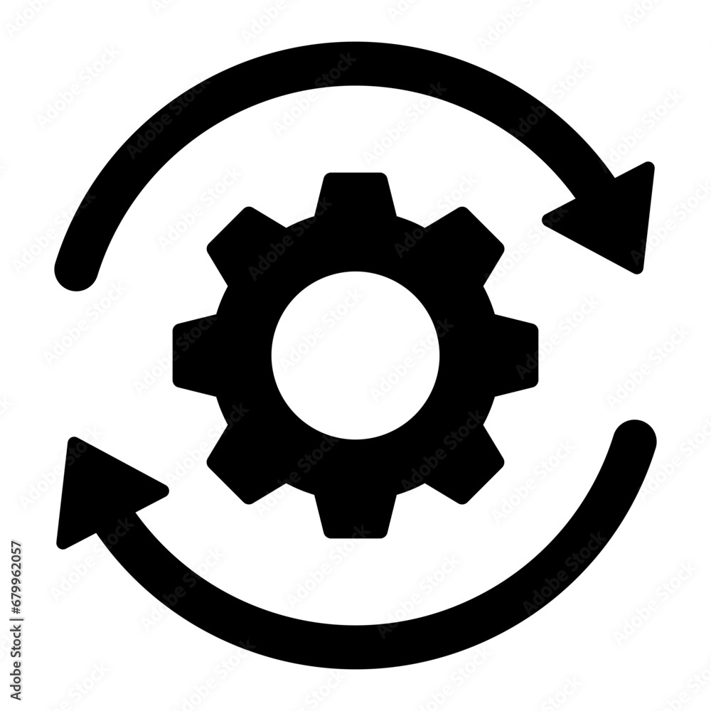 Black single round system update icon, simple cog wheel process circle ...