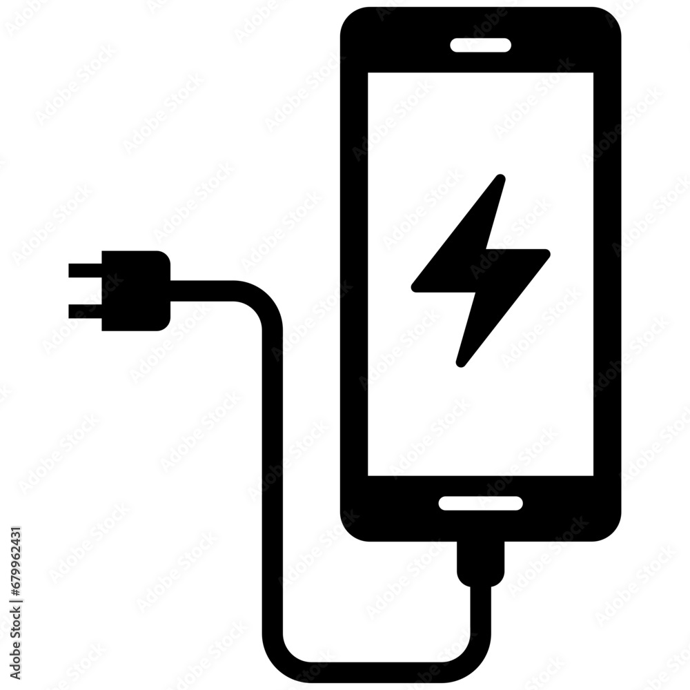 Black single charging smart phone filled icon, simple electronic flat ...