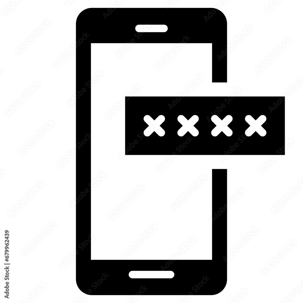 Black single phone with encrypted password fill icon, multi factor ...