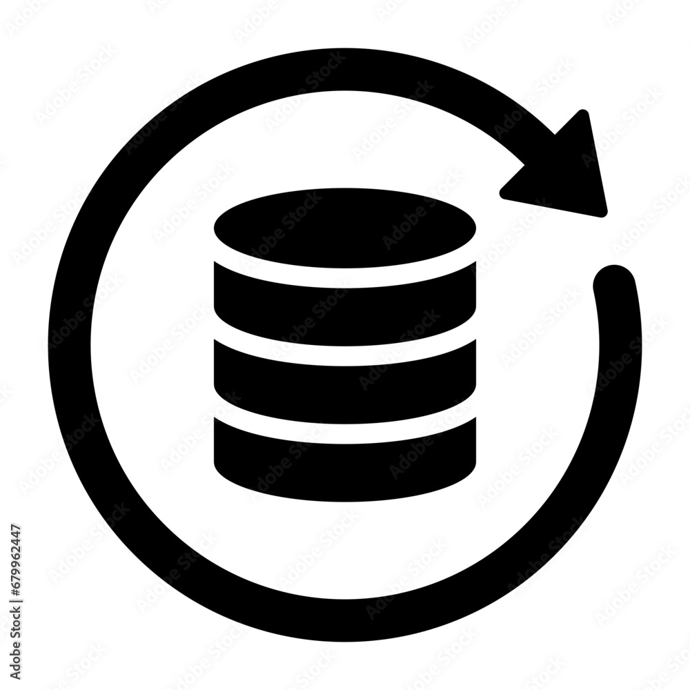 Black single database reload icon, simple data update flow flat design ...