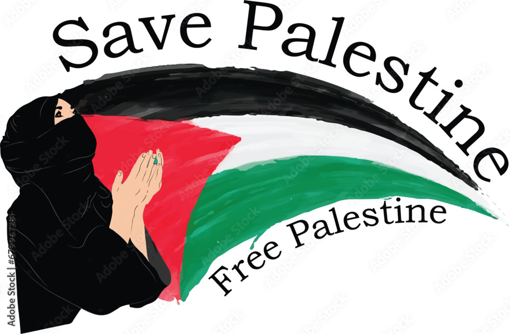 Free Palestine, save Palestine, save Humanity watercolor vector ...