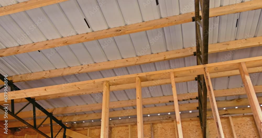 Construction roof structure of steel frame timber joists for large ...