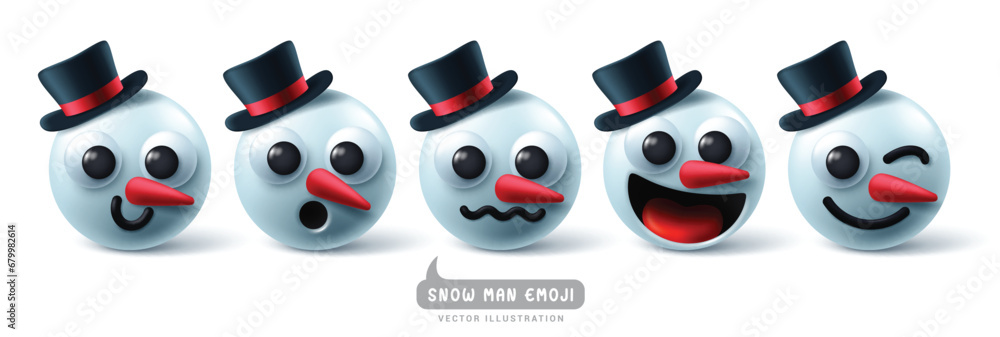 Christmas emoji snowman character vector set. Christmas snow man emojis ...