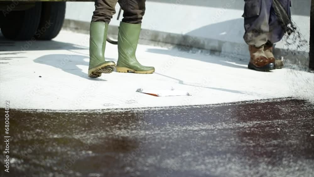 Process of asphalting road construction infrastructure by spraying or ...