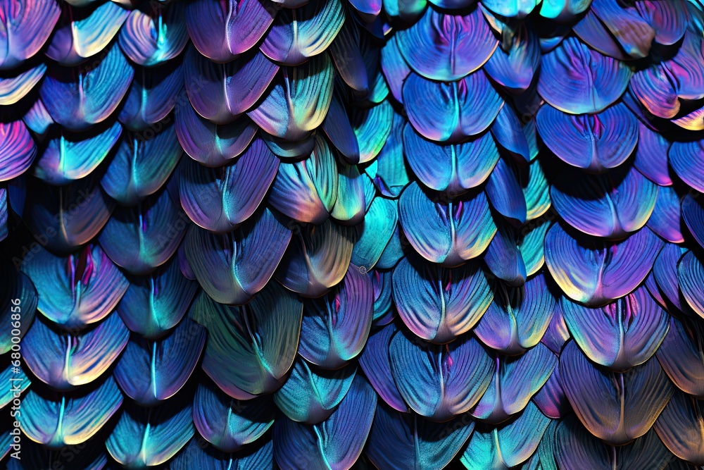 A series of overlapping fish scales each with a different texture and ...