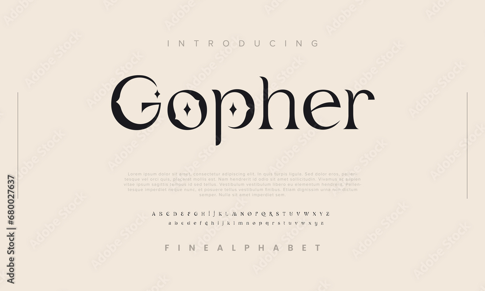 Gopher is a modern elegant display font. The Gopher typeface has a high ...