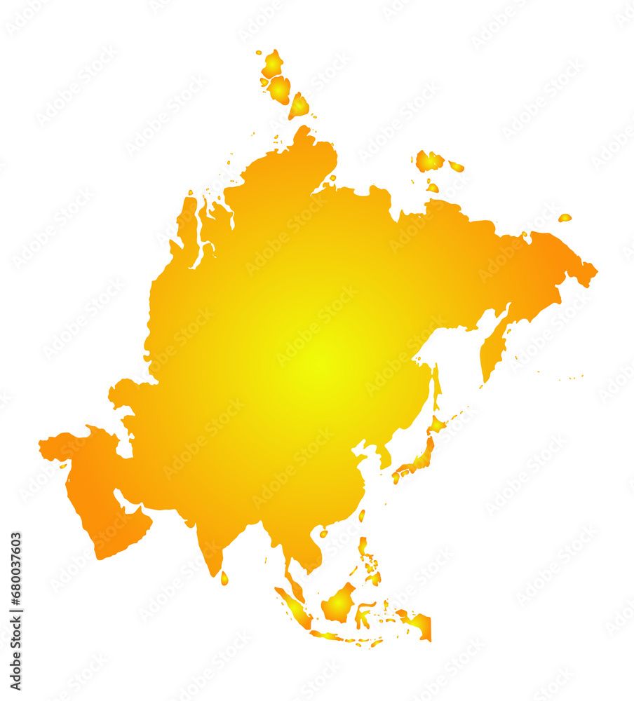 Golden map of Asia Continent isolated on Transparent background. Stock ...