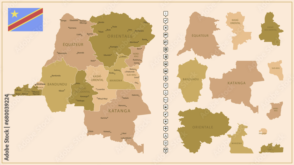 Democratic Republic of the Congo - detailed map of the country in brown ...