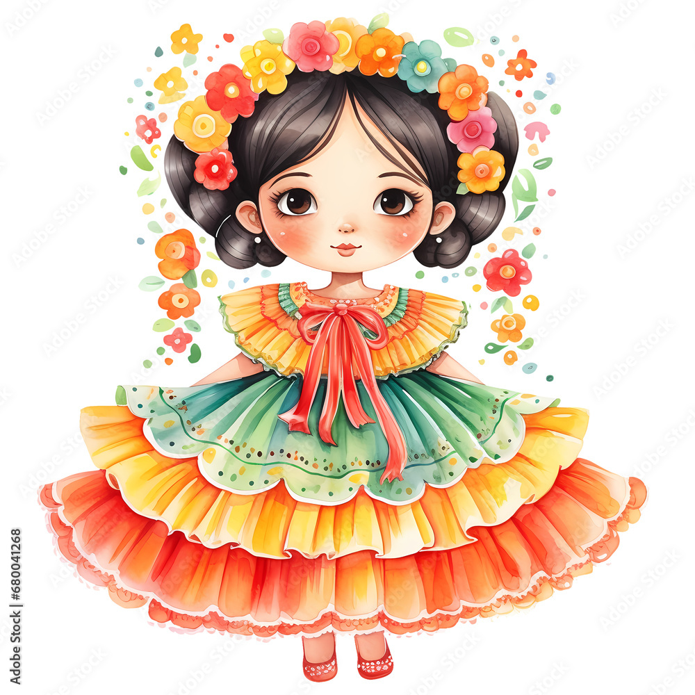 Cute Girl Mexican Watercolor Clipart Illustration Stock Illustration ...