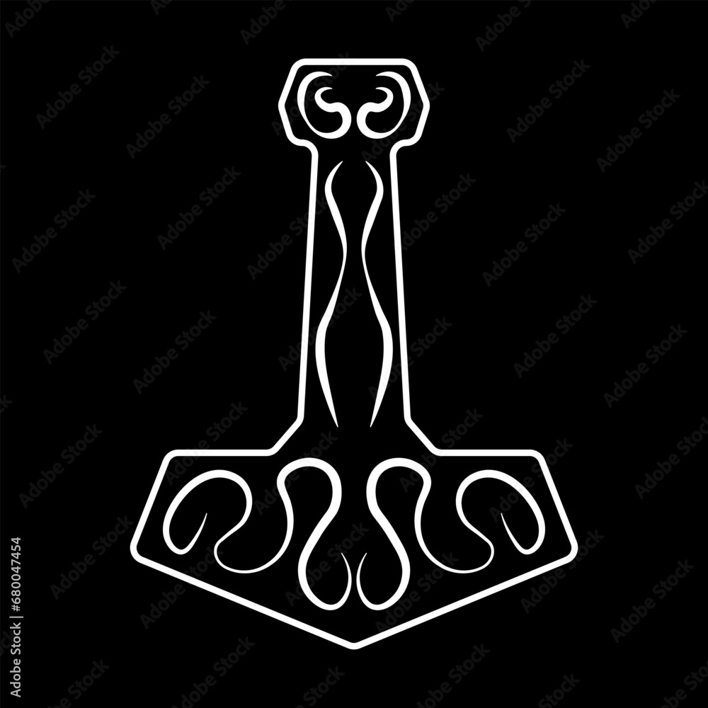 Mjolnir silhouette. God of thunder symbol. Thors hammer icon. Vector ...