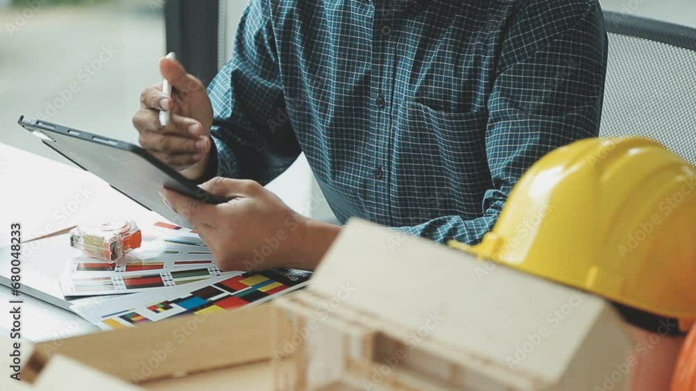 Architecture Engineer Teamwork Meeting, Drawing and working for ...