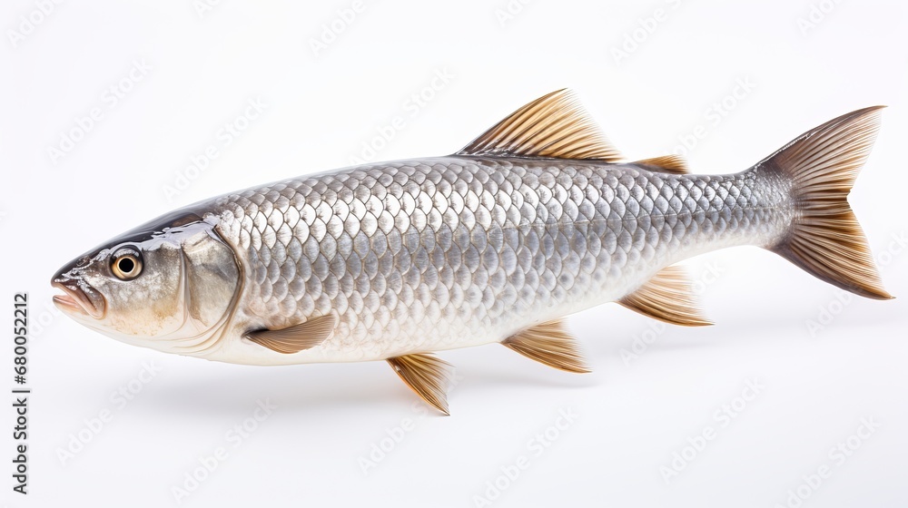 Rohu fish with a red tail fin swimming in White background, generative ...