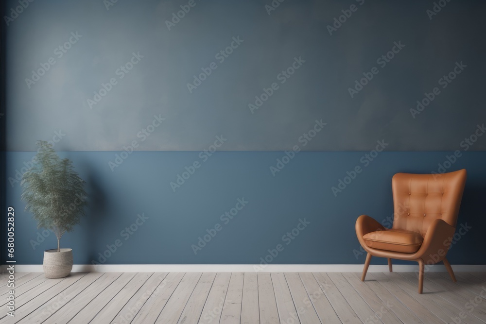 Interior background of room with wooden paneling and dark blue stucco ...