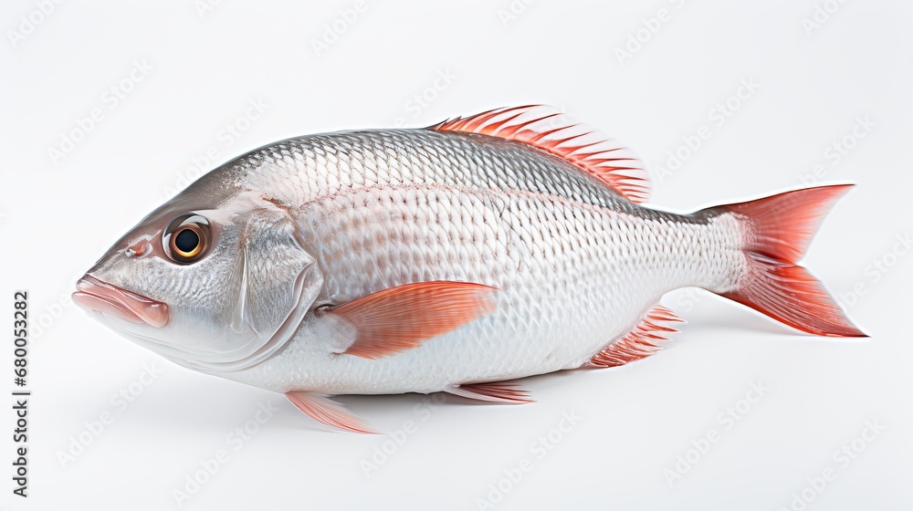 Rohu fish with a red tail fin swimming in White background, generative ...
