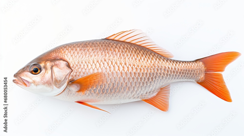 Rohu fish with a red tail fin swimming in White background, generative ...