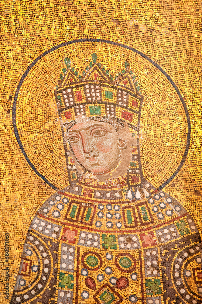 Hagia Sophia, Detail of the Empress Zoe mural mosaic representing the ...