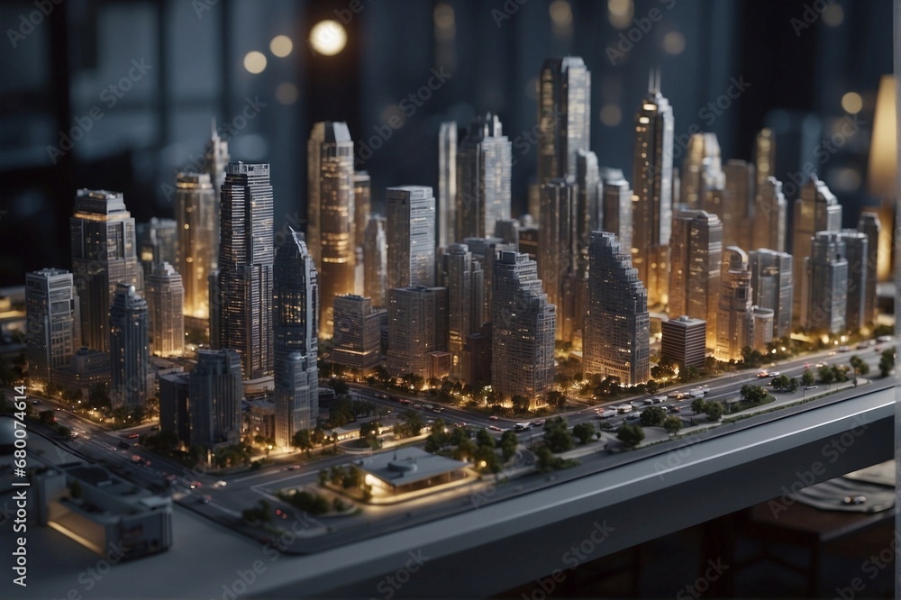 Realistic Illuminated Model of a City Block with Multistory Buildings ...