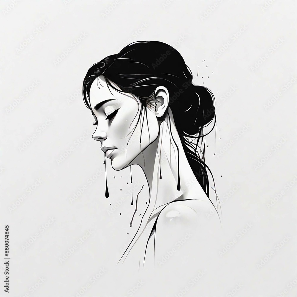 This 8K high-resolution image captures deep sadness with a minimalist ...