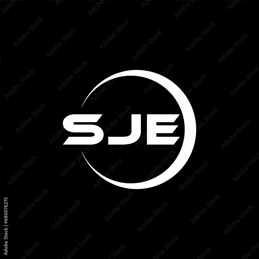 SJE letter logo design with black background in illustrator, cube logo ...