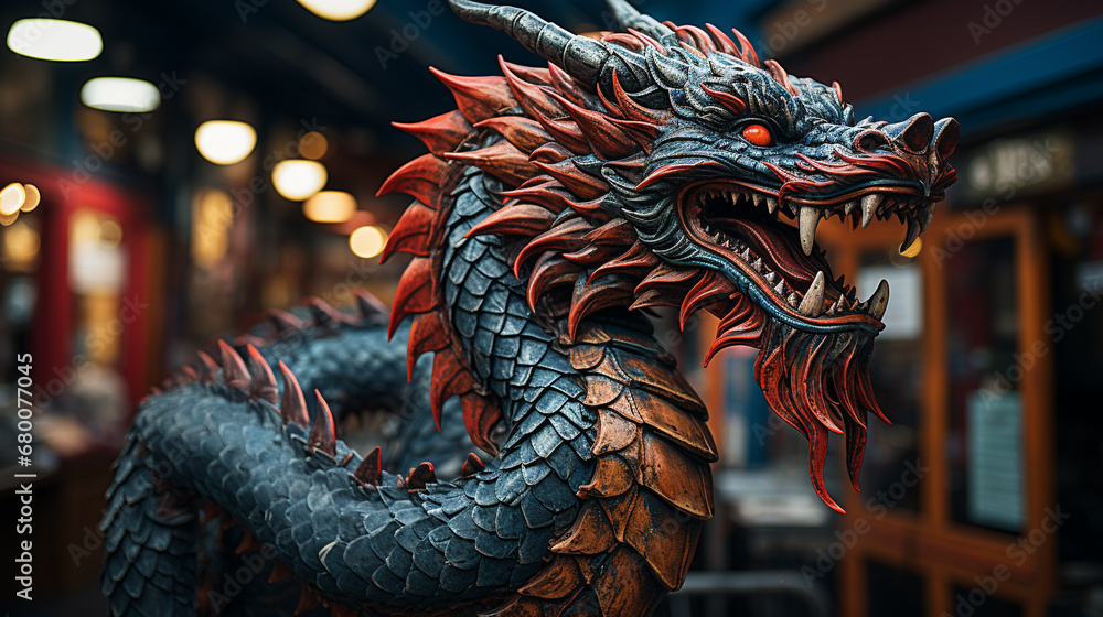 chinese dragon statue in chinese temple Stock Illustration | Adobe Stock