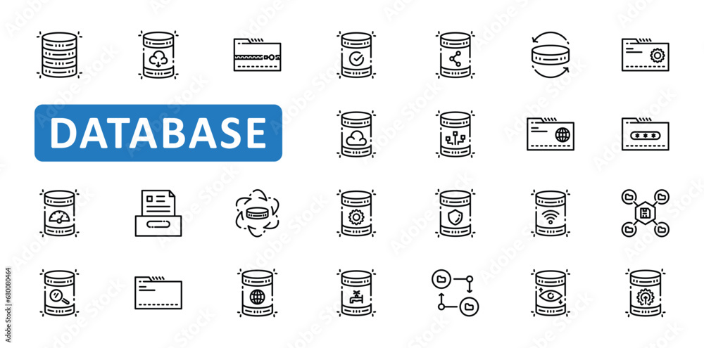 Database Icon Set. server, network, storage, data, cloud, transfer ...