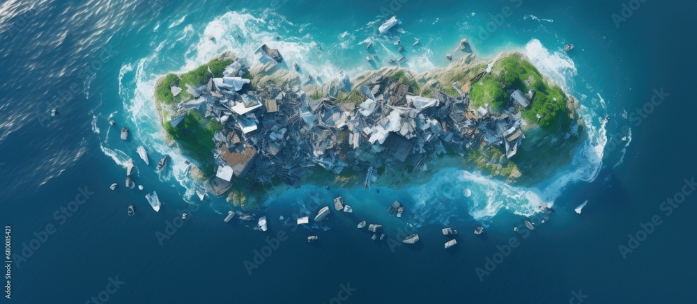 Oceanic environmental disaster Plastic Island an aerial perspective of ...
