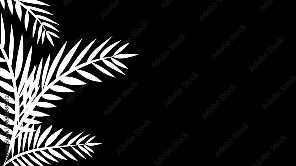 Left side frame video overlay element of palm tree plant leafs playing ...