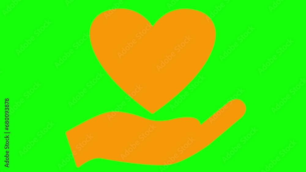Animated orange pounding heart on palm. Looped video of heart beating ...