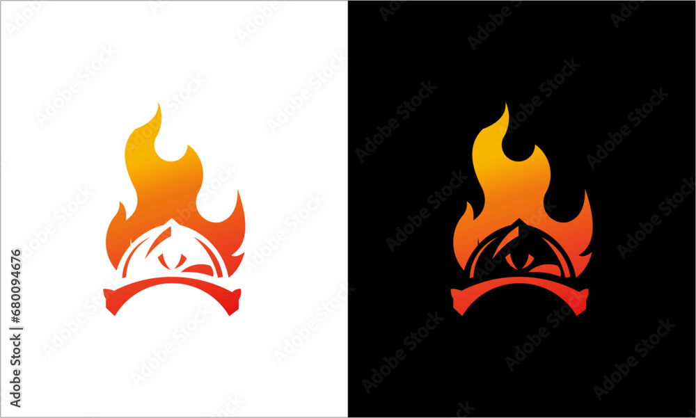 collection of firefighter helmets and fire logo design vector Stock ...