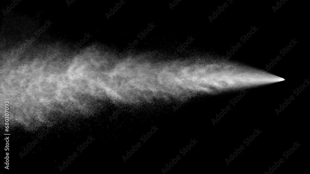 VFX plate, spray blast on black background, fountain of vaporized foam ...