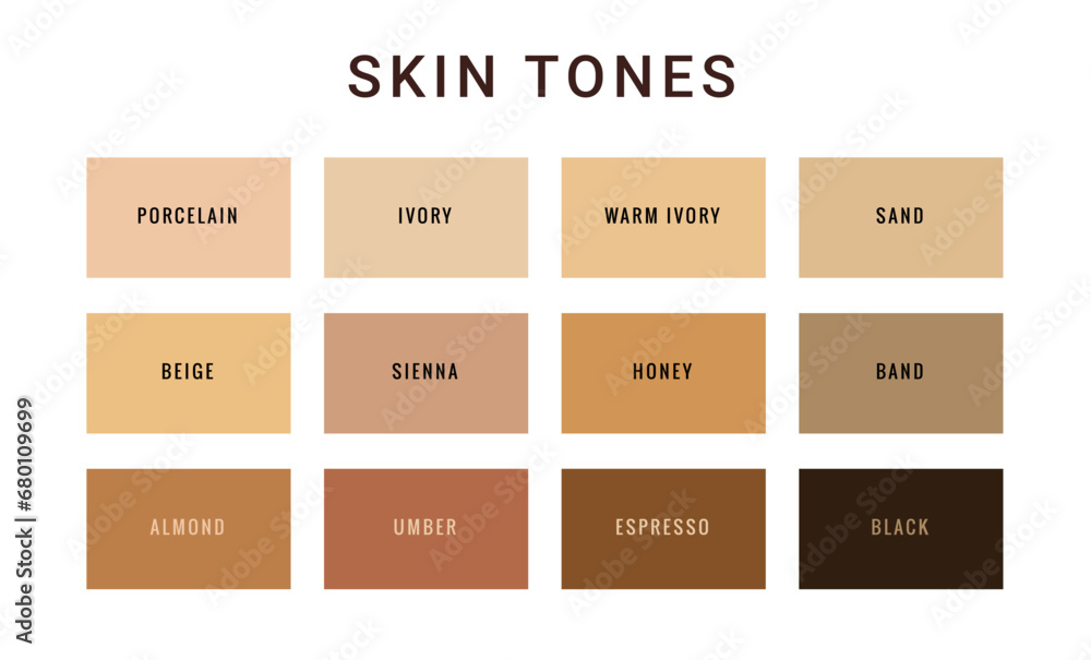 Skin tone color scale chart. Brown palette vector human skin ...