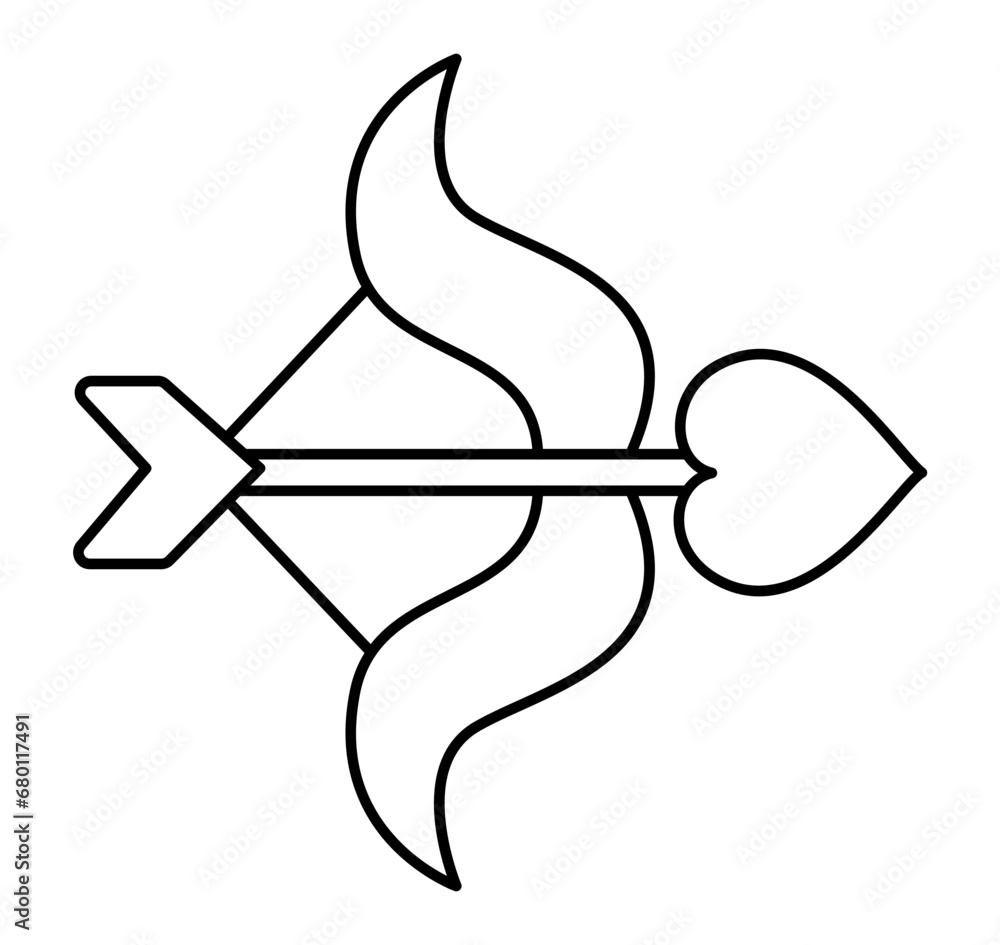 Vector black and white kawaii arrow and bow icon with heart shaped tip ...