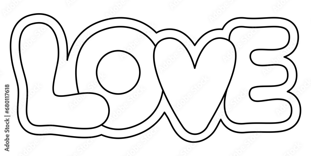 Vector black and white love word lettering. Cute line typography ...