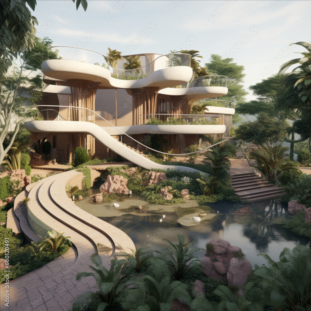 a sustainable garden for a bioconstruction house, where you can see ...