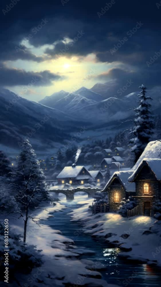 Vidéo Stock view of the village covered in snow, loop video background ...