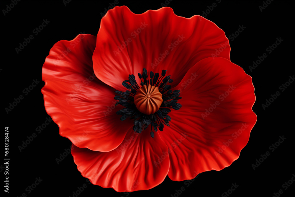 Stylized Red Poppy Flower on a Black Background. A Symbol of ...