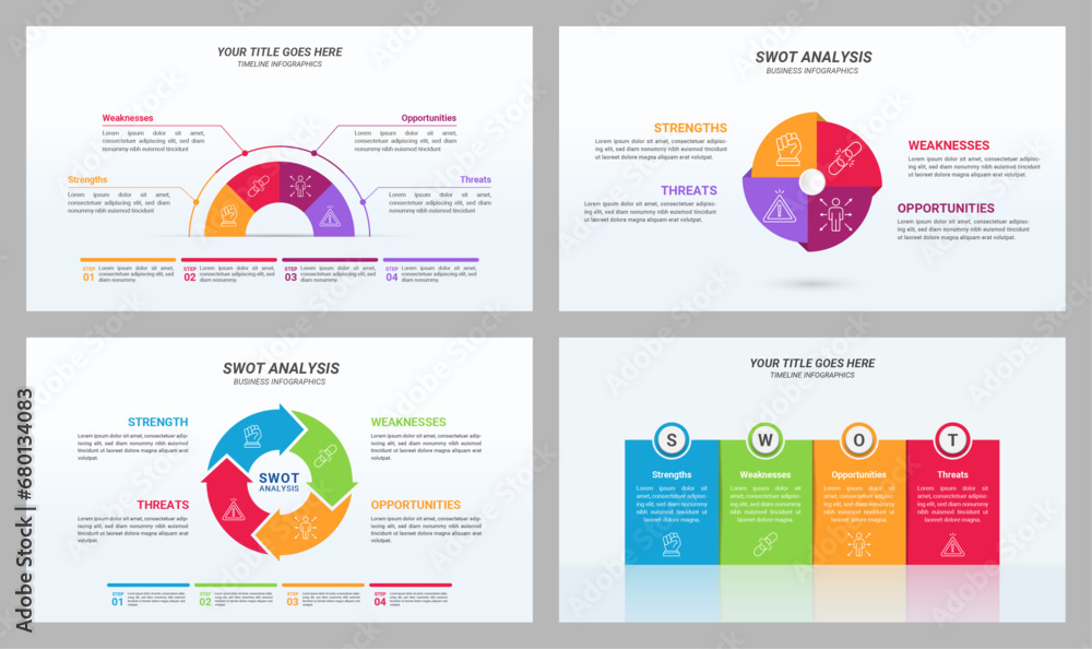 Set of SWOT Infographics with Editable Text on a 16:9 Layout for ...