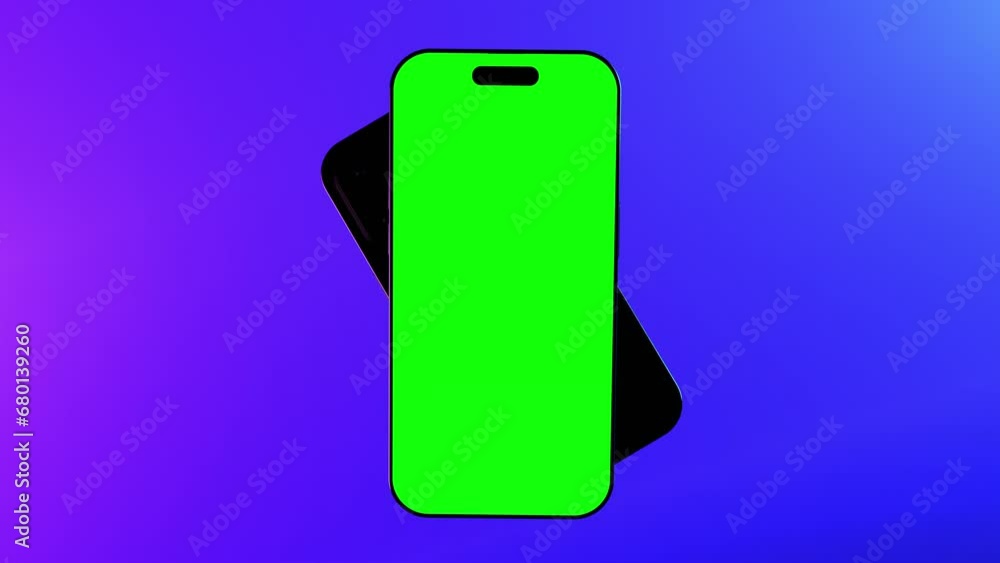 animated smartphone with green screen in front of colorful background ...