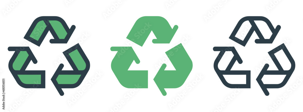 Recycling symbol icon set. Collection of universal recycling symbols in ...