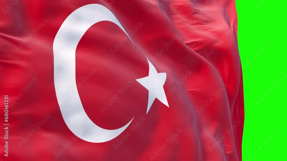 Turkish flag waving in the wind as intro on green background, Turkey ...