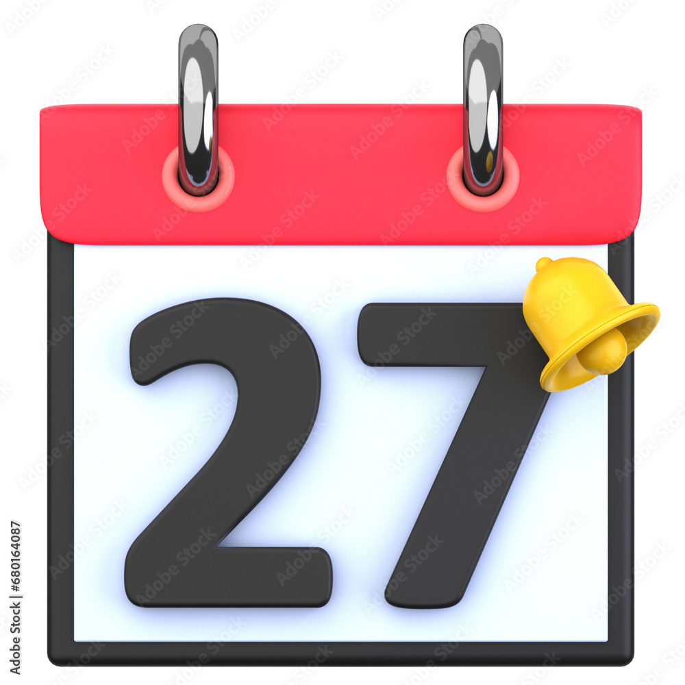 27 date of 3d illustration. calendar date 3d icon concept. 3d render ...