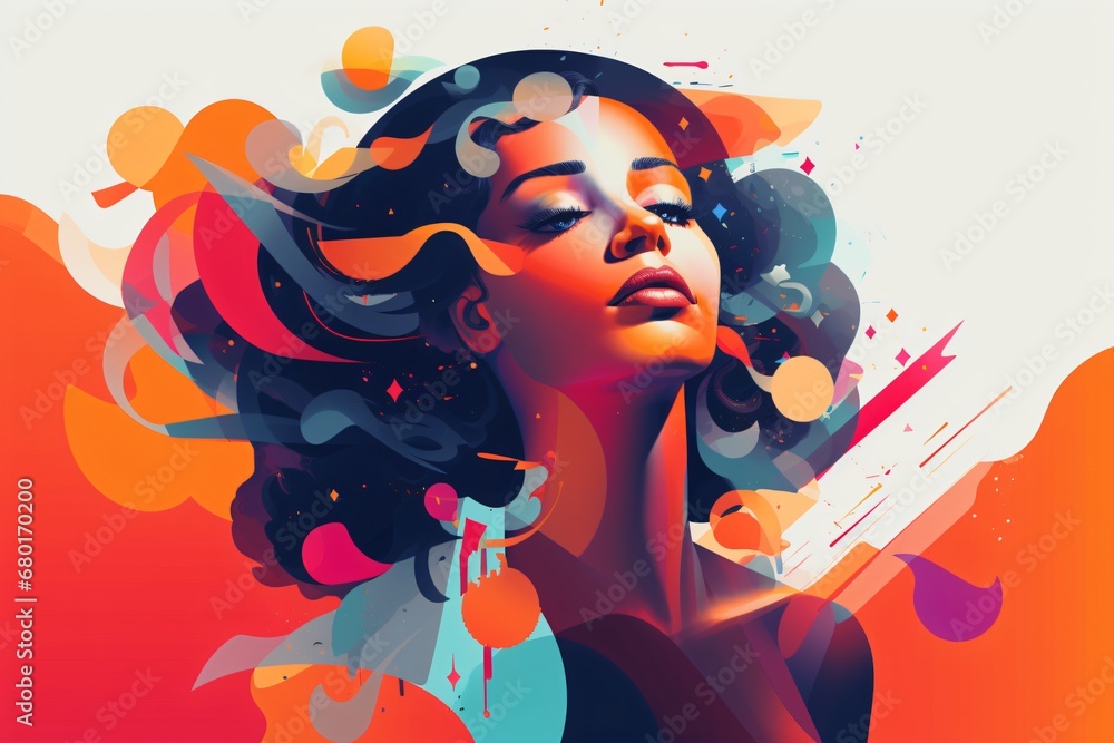 Graphic illustration of a woman suffering from anxiety, stress, and ...