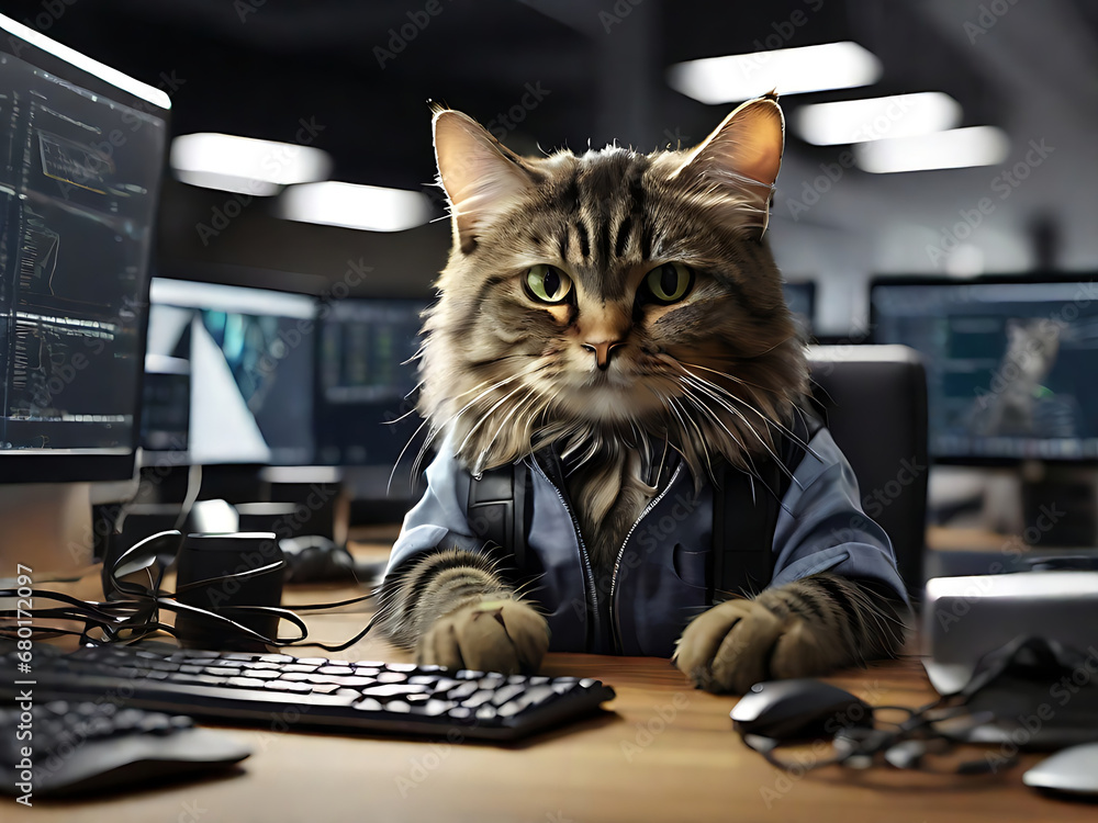 Tech Paws The Coding Cat's Command Center Stock Illustration | Adobe Stock