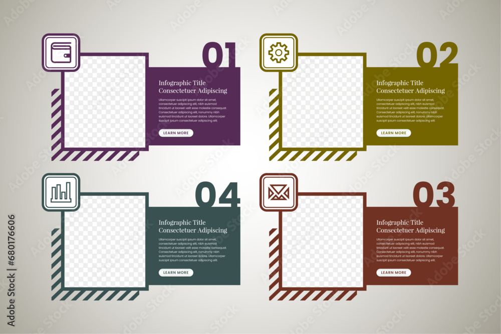 Vetor de four step vector simple multipurpose infographic template with rectangle photo ...