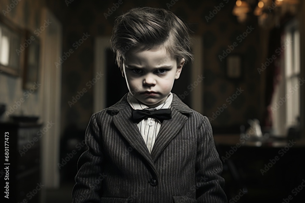 Grumpy Angry Kid in Suit Concept of Difficult Child Parenting Problems ...