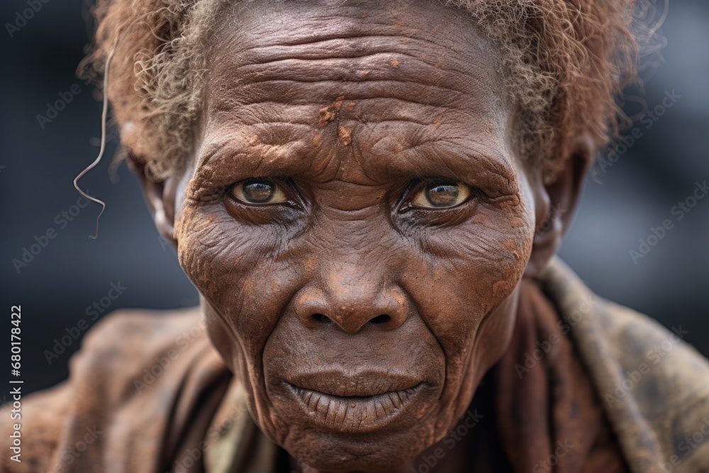 Old Senior Dark Skinned Woman with Wrinkles over Face Concept of Ugly ...