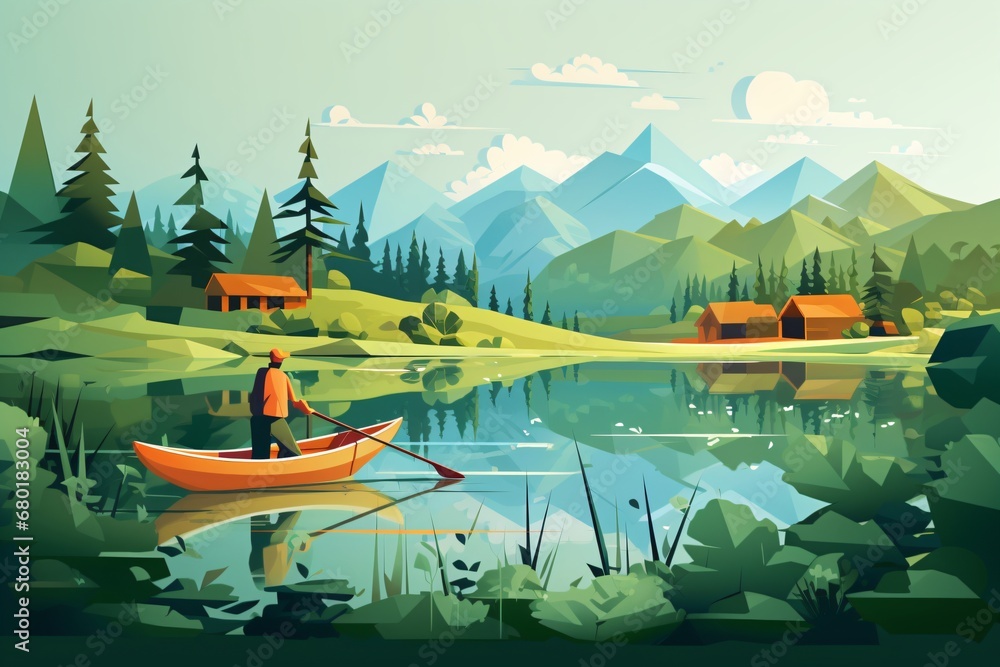 Cartoon illustration of a beautiful landscape Stock Illustration | Adobe Stock