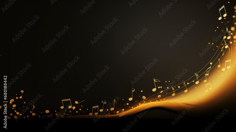 a dark background with musical notes and a wave of light coming out of ...